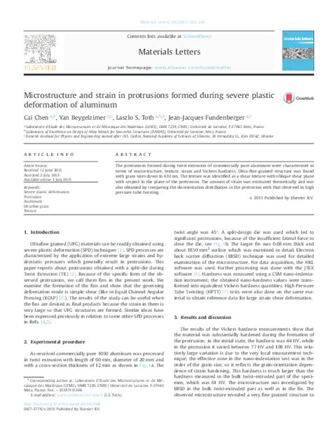 Pdf Microstructure And Strain In Protrusions Formed During Severe Plastic Deformation Of Aluminum