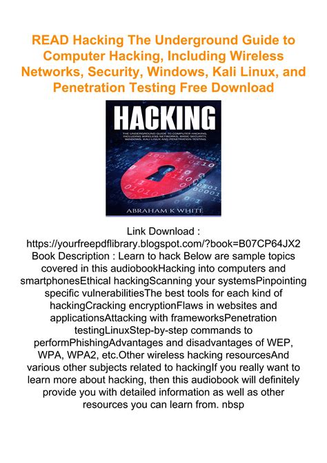 Read Hacking The Underground Guide To Computer Hacking Including Wireless Networks Security