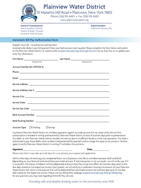 Fillable Online Automatic Bill Pay Authorization Fax Email Print