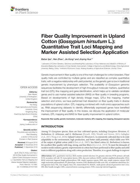 Pdf Fiber Quality Improvement In Upland Cotton Gossypium Hirsutum L Quantitative Trait