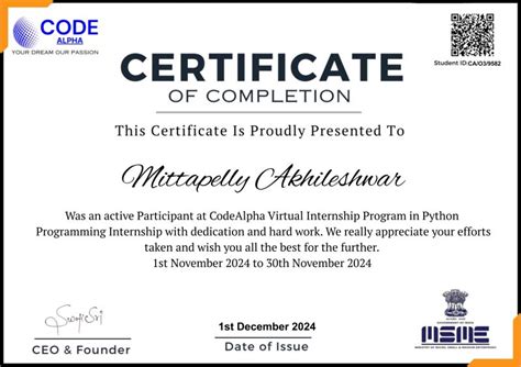 Akhileshwar Mittapelly On Linkedin Pythonprogramming Internship