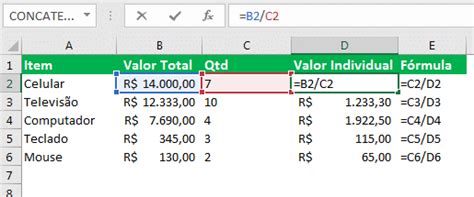 Como Dividir No Excel Utilizando A Divisão De Maneira Simples