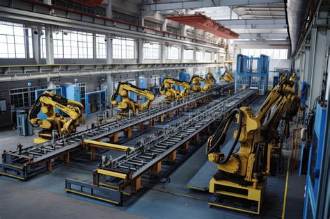 Robotic Arms On The Assembly Line Automated Conveyor On Factory Created With Generative Ai