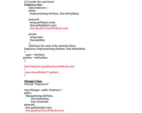 Solved 2 Consider The Code Below Employee Class Class