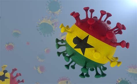 가나 국기 인쇄 델타 람다 플러스 변형 3d 렌더와 가나 플래그 코로나 바이러스의 패턴과 코비드19 바이러스 3차원 형태에 대한