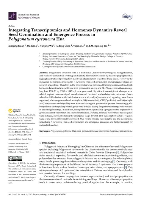 Pdf Integrating Transcriptomics And Hormones Dynamics Reveal Seed Germination And Emergence