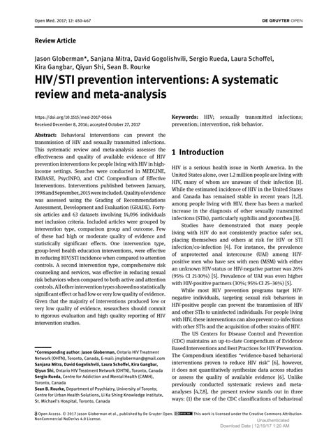Pdf Hivsti Prevention Interventions A Systematic Review And Meta Analysis
