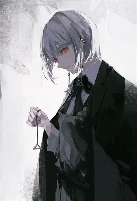 배경 화면 96yottea Chainsaw Man Kiga 애니메이션 소녀들 삽화 디지털 아트 흰 머리카락 빨간