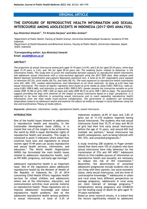 PDF THE EXPOSURE OF REPRODUCTIVE HEALTH INFORMATION AND SEXUAL INTERCOURSE AMONG ADOLESCENTS