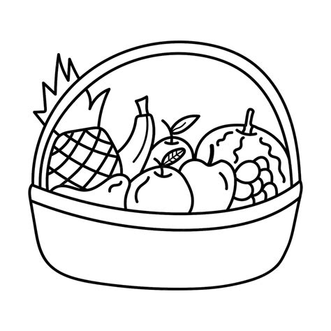 아이 벡터 일러스트 레이 션에 대 한 과일 바구니 색칠 페이지 Eps 및 이미지 프리미엄 벡터