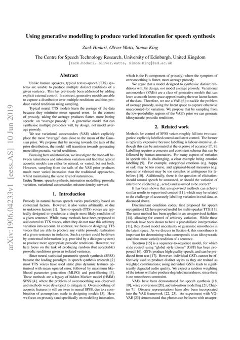 Using Generative Modelling To Produce Varied Intonation For Speech Synthesis Deepai