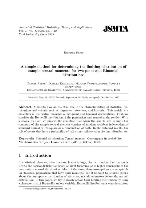 Pdf A Simple Method For Determining The Limiting Distribution Of Sample Central Moments For