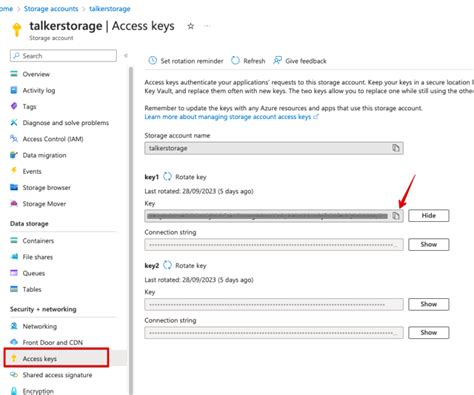how to get microsoft azure storage key online documentation