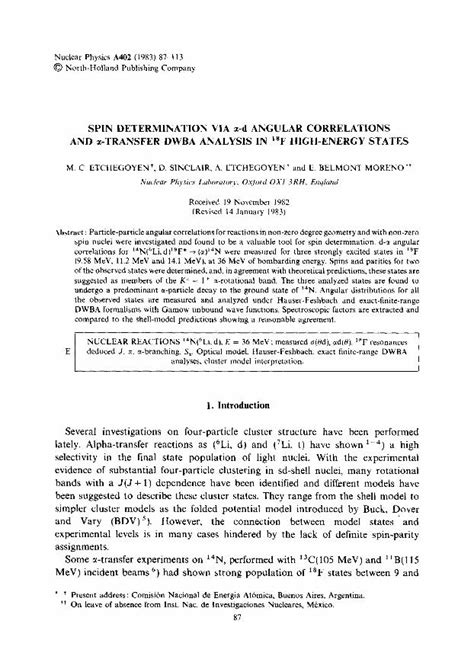 Pdf Spin Determination Via α D Angular Correlations And α Transfer Dwba Analysis In 18f High