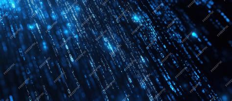 Abstract Digital Binary Code Falling In Blue Glow On Dark Background