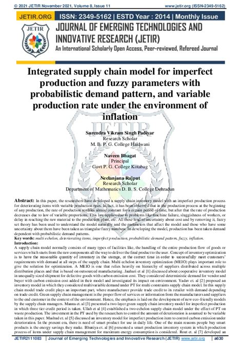 Pdf Integrated Supply Chain Model For Imperfect Production And Fuzzy