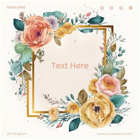 소셜 미디어용 수채화 꽃 프레임 프리미엄 Psd 파일