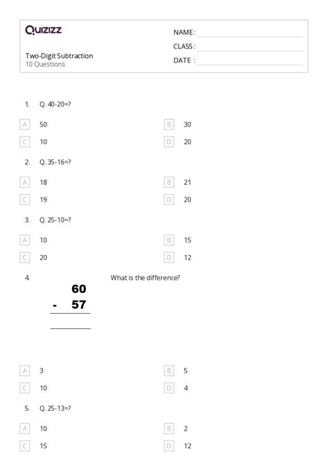 Double Digit Subtraction Practice