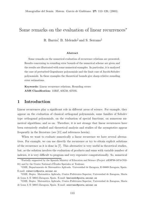 Pdf Some Remarks On The Evaluation Of Linear Recurrences