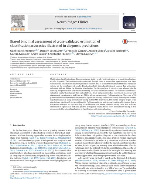 [pdf] Biased Binomial Assessment Of Cross Validated Estimation Of Classification Accuracies