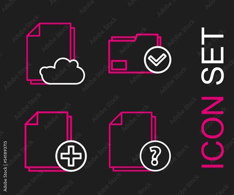 Set Line Unknown Document Add New File Document Folder And Check Mark And Cloud Storage Text