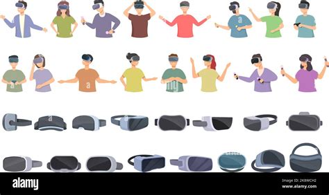 Virtual Reality Helmet Icons Set Cartoon Vector Game Vr Virtual