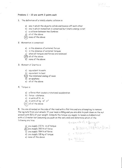 Solved Exam 3 For Engineering Physics I Phys 211 Exams Physics Docsity