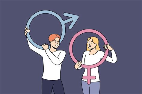 Couple Of Man And Woman Hold Gender Badges And Smile Feeling Respect For Opposite Sex 37331589