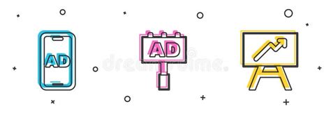 Set Advertising And Board With Graph Chart Icon Vector Stock Vector Illustration Of