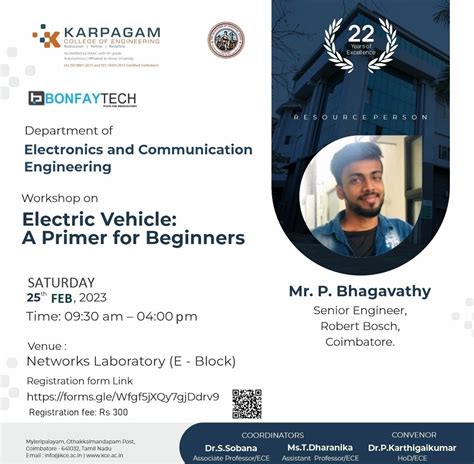 Workshop On Electric Vehicle A Primer For Beginneers 2023 Karpagam College Of Engineering