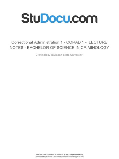 Correctional Administration 1 Corad 1 Lecture Notes Bachelor Of Science
