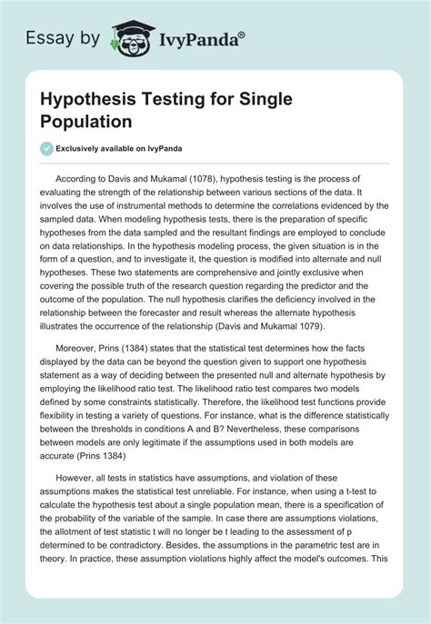 Hypothesis Testing For Single Population Words Essay Example