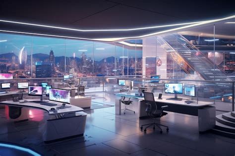 Premium AI Image A Room With Multiple Computers And Desks In It