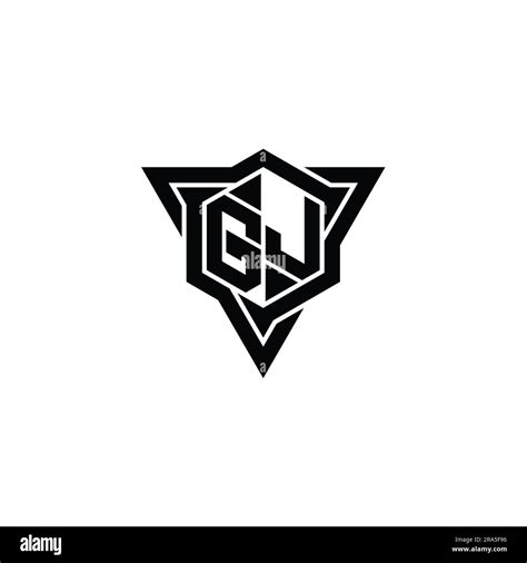Gj Letter Logo Monogram Hexagon Shape With Triangle Outline Sharp Slice