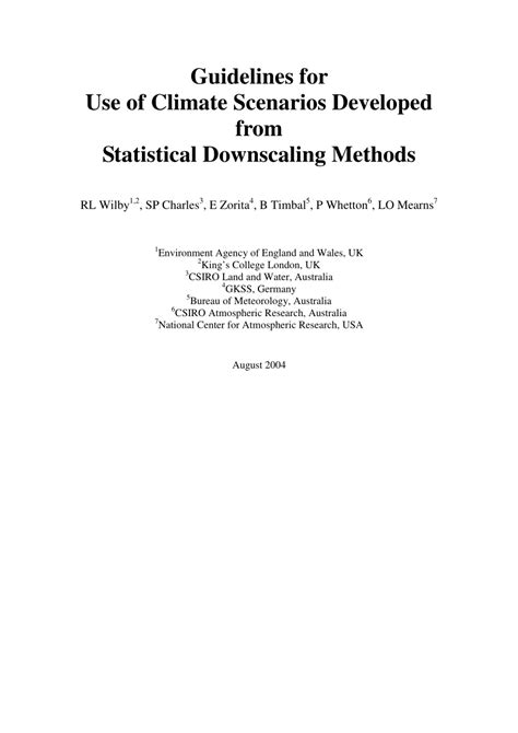 Pdf Guidelines For Use Of Climate Scenarios Developed From Statistical Downscaling Methods