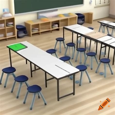Cartoon Classroom Layout With Rows Of Desks Teacher Walking And