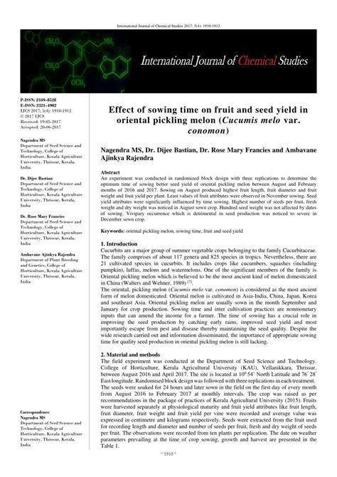 Pdf Effect Of Sowing Time On Fruit And Seed Yield In Oriental