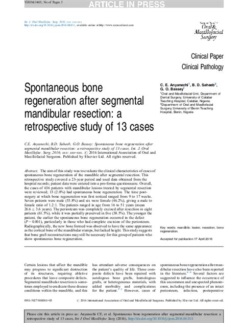 Pdf Spontaneous Bone Regeneration After Segmental Mandibular