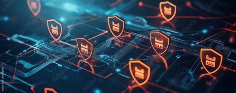 A Digital Map Showing A Network With Multiple Firewall Symbols And Shields At Each Entry Point