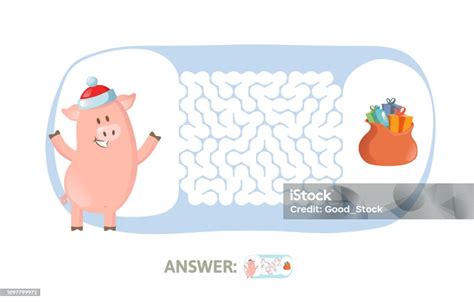겨울 미로 게임입니다 재미 있는 돼지 캐릭터와 응답 미 궁입니다 평면 벡터 일러스트입니다 흰색 배경에 고립 2019년에 대한 스톡 벡터 아트 및 기타 이미지 Istock