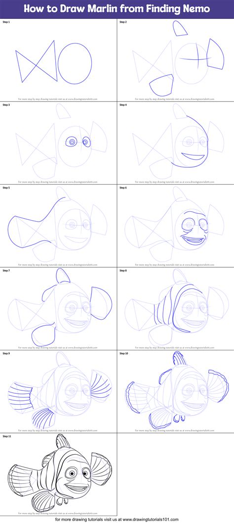How To Draw Marlin From Finding Nemo Finding Nemo Step By Step
