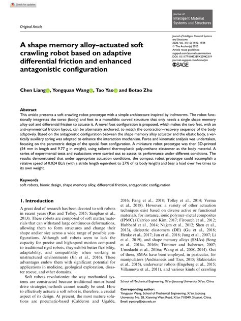 Pdf A Shape Memory Alloyactuated Soft Crawling Robot Based On Adaptive Differential Friction