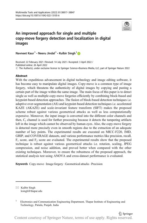 An Improved Approach For Single And Multiple Copy Move Forgery
