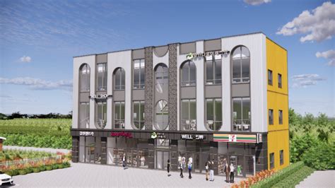 건축기획 조립식건축으로 기획한 238평 디자인상가 Portfolio 주식회사 웰종합건설