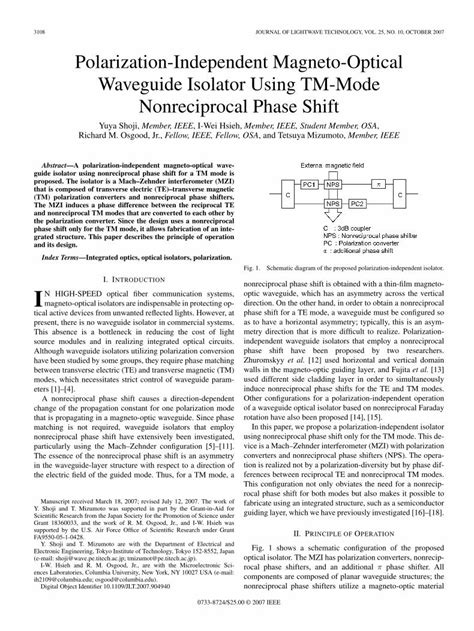 Pdf Polarization Independent Magneto Optical Waveguide Isolator Using
