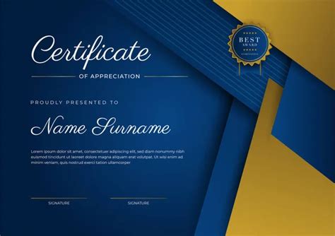 Certificate Appreciation Template Gold Blue Color Clean Modern