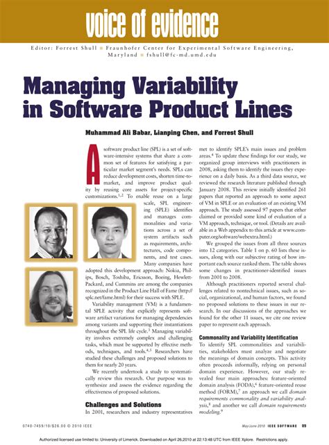 Pdf Managing Variability In Software Product Lines