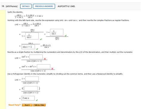 answered verify the identity 1 csc x cot x… bartleby
