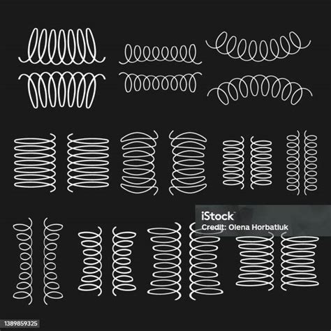 금속 스프링 세트 나선형 코일 유연한 아이콘 와이어 탄성 또는 강철 스프링 바운스 압력 물체 설계 용수철에 대한 스톡 벡터 아트 및 기타 이미지 Istock