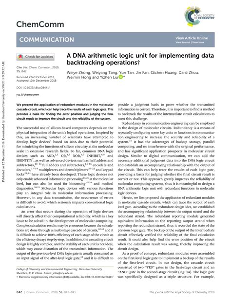 Pdf A Dna Arithmetic Logic Unit For Implementing Data Backtracking Operation